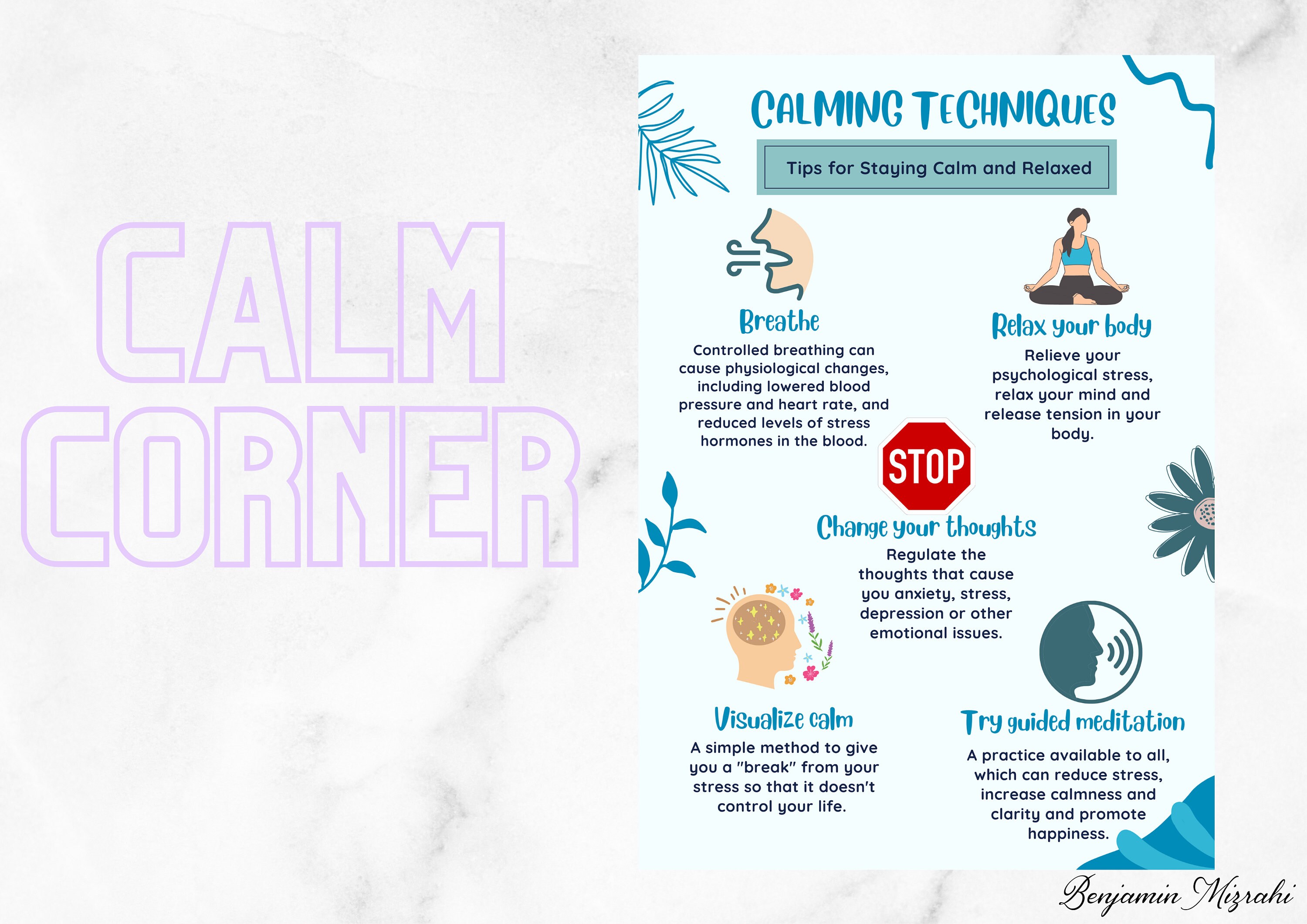 5 Calming Techniques Calm Down Corner Posters Print Educational Wall ...