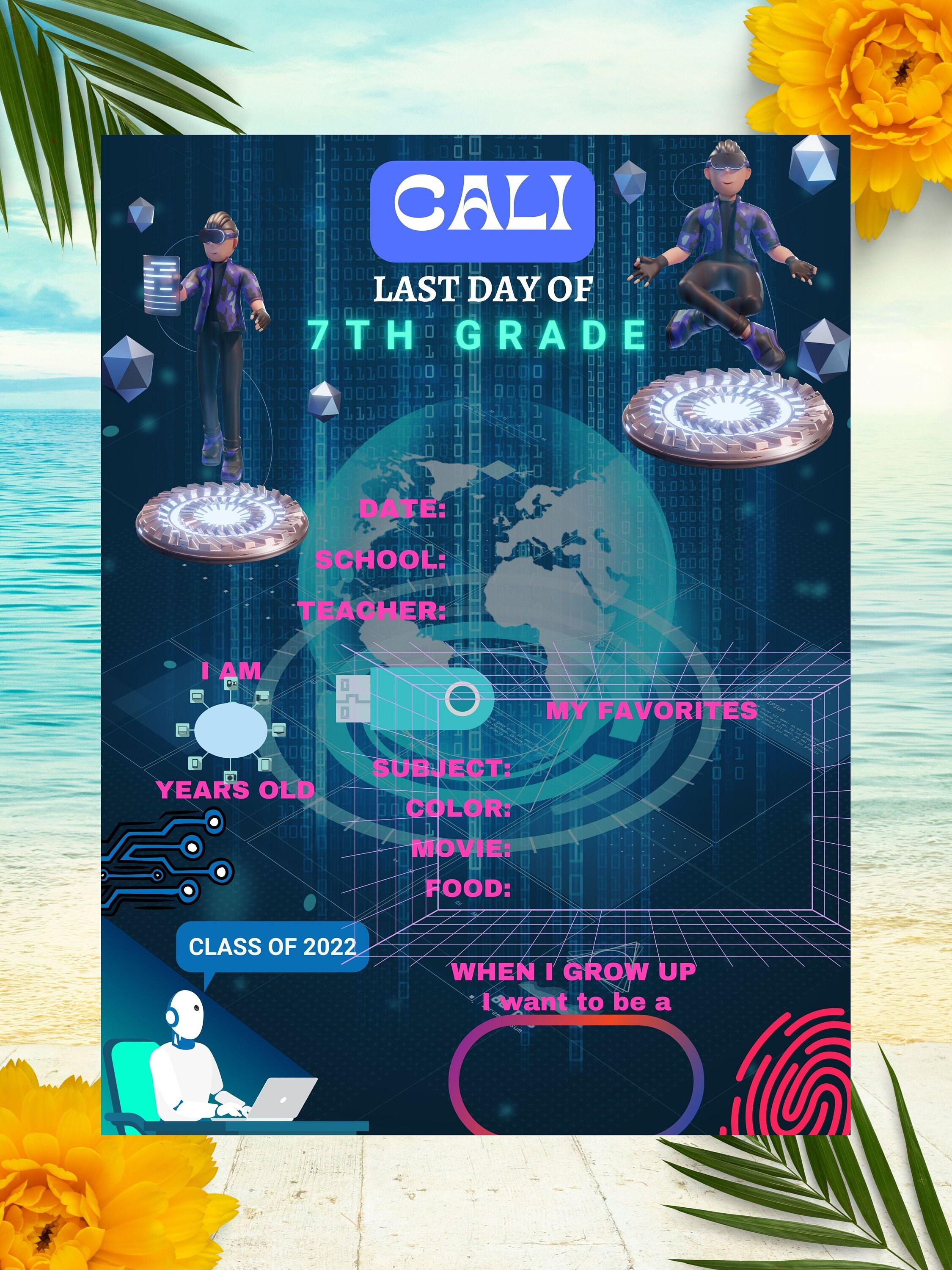 Editable First or Last Day of School - 7th Grade Sign for Boy or Girl ...