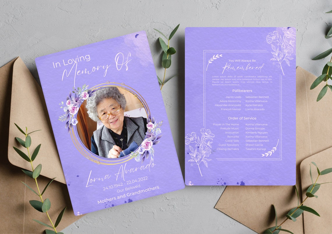 Purple Funeral Programs Template Obituary Template for Funeral - Etsy