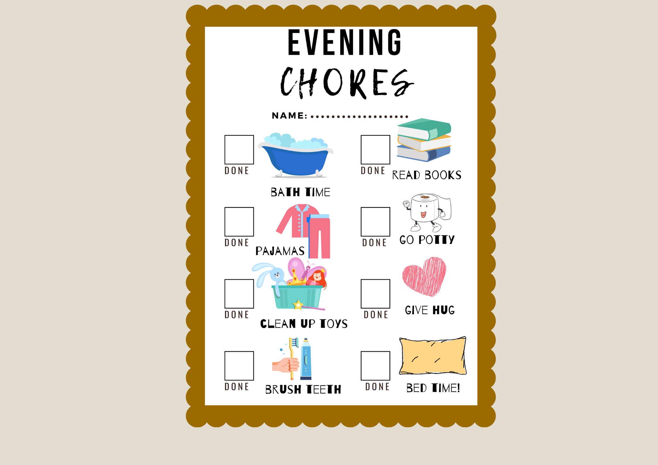 Kids Chore Chart - Evening Routine Responsibility Daily Chart for ...