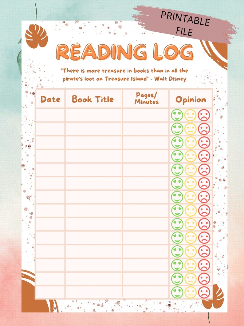 Kids Reading Log for Kids, Reading Log Journal Kids, Printable Journal ...