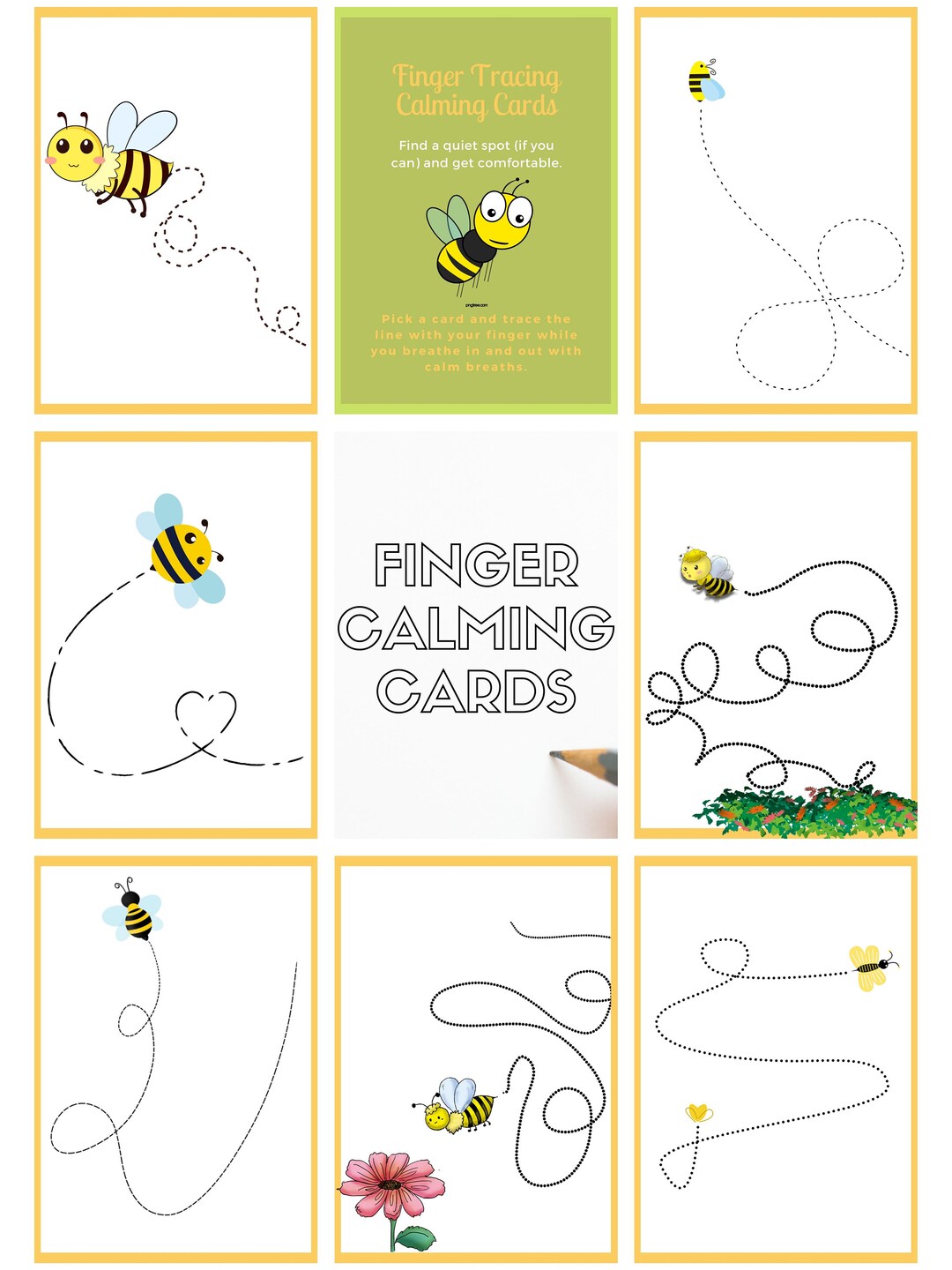 Finger BEE Tracing Calming Cards, Printable Mindfulness Flash Cards ...
