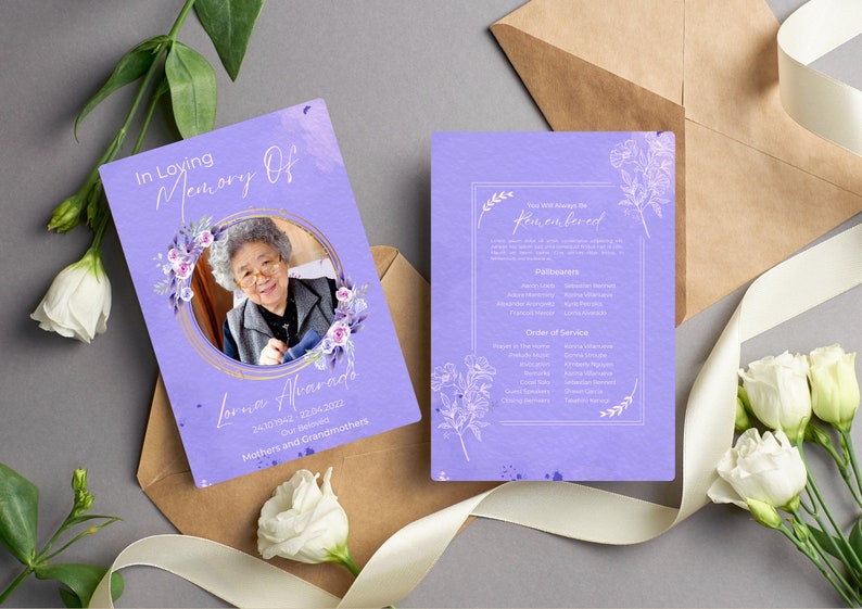 Purple Funeral Programs Template Obituary Template for Funeral - Etsy
