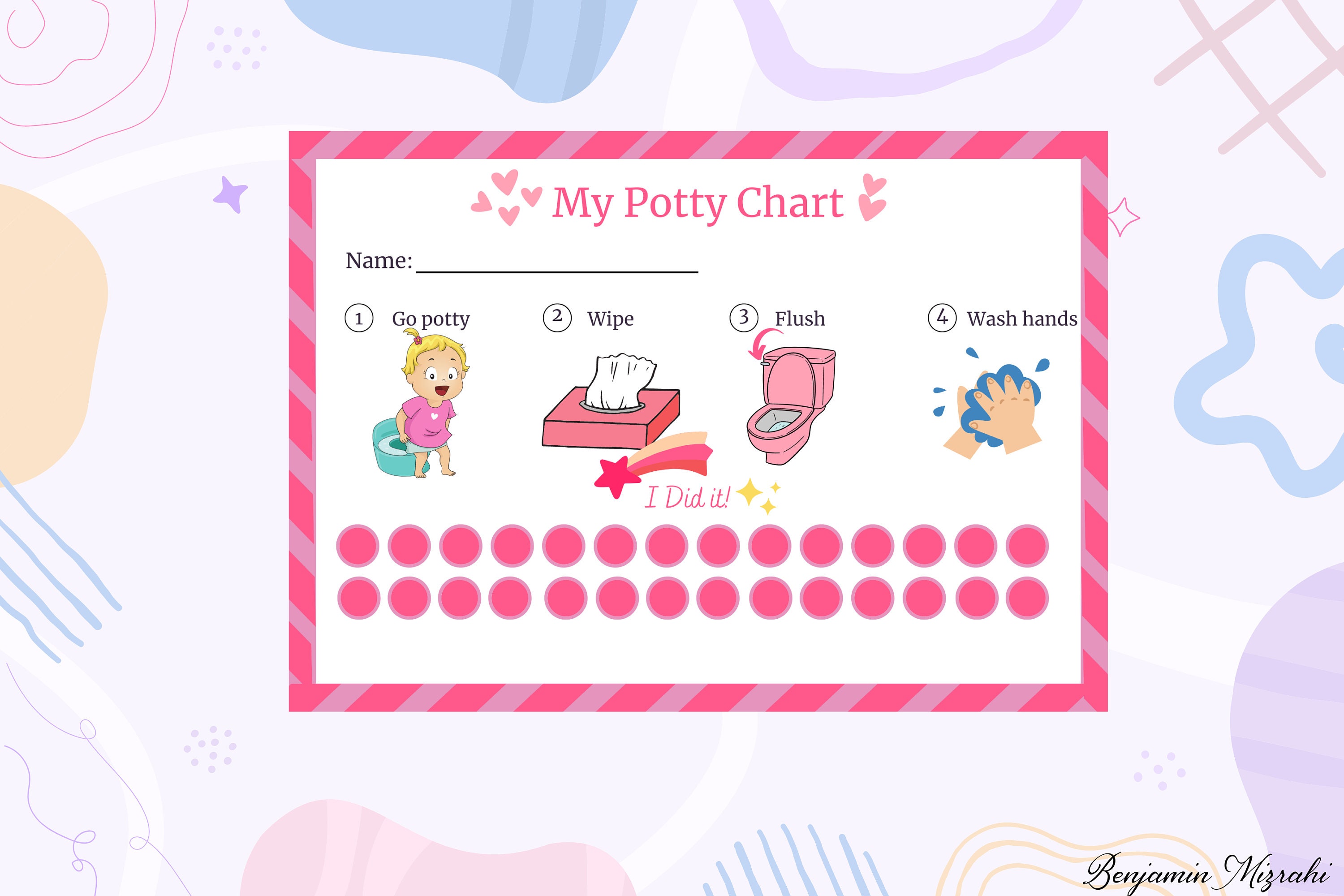 Pink Heart Tone Potty Training Chart for Kids Step by Step Toilet ...