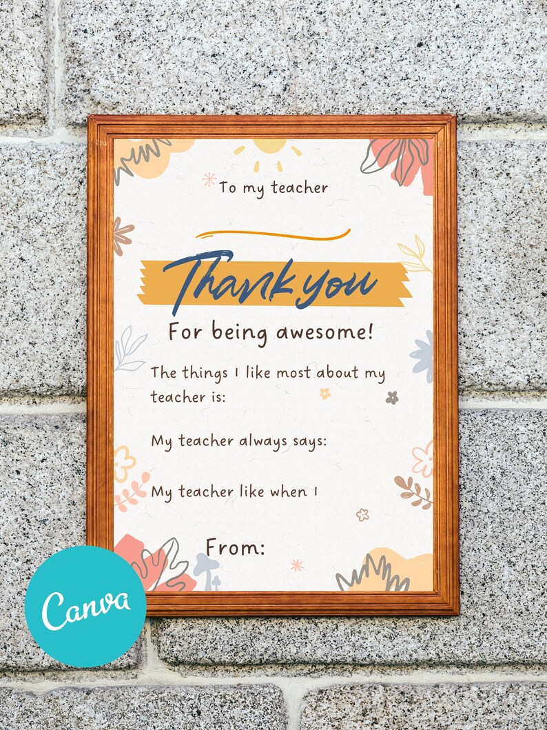 Editable Teacher Thank You Card, Appreciation Gift (digital) - Etsy