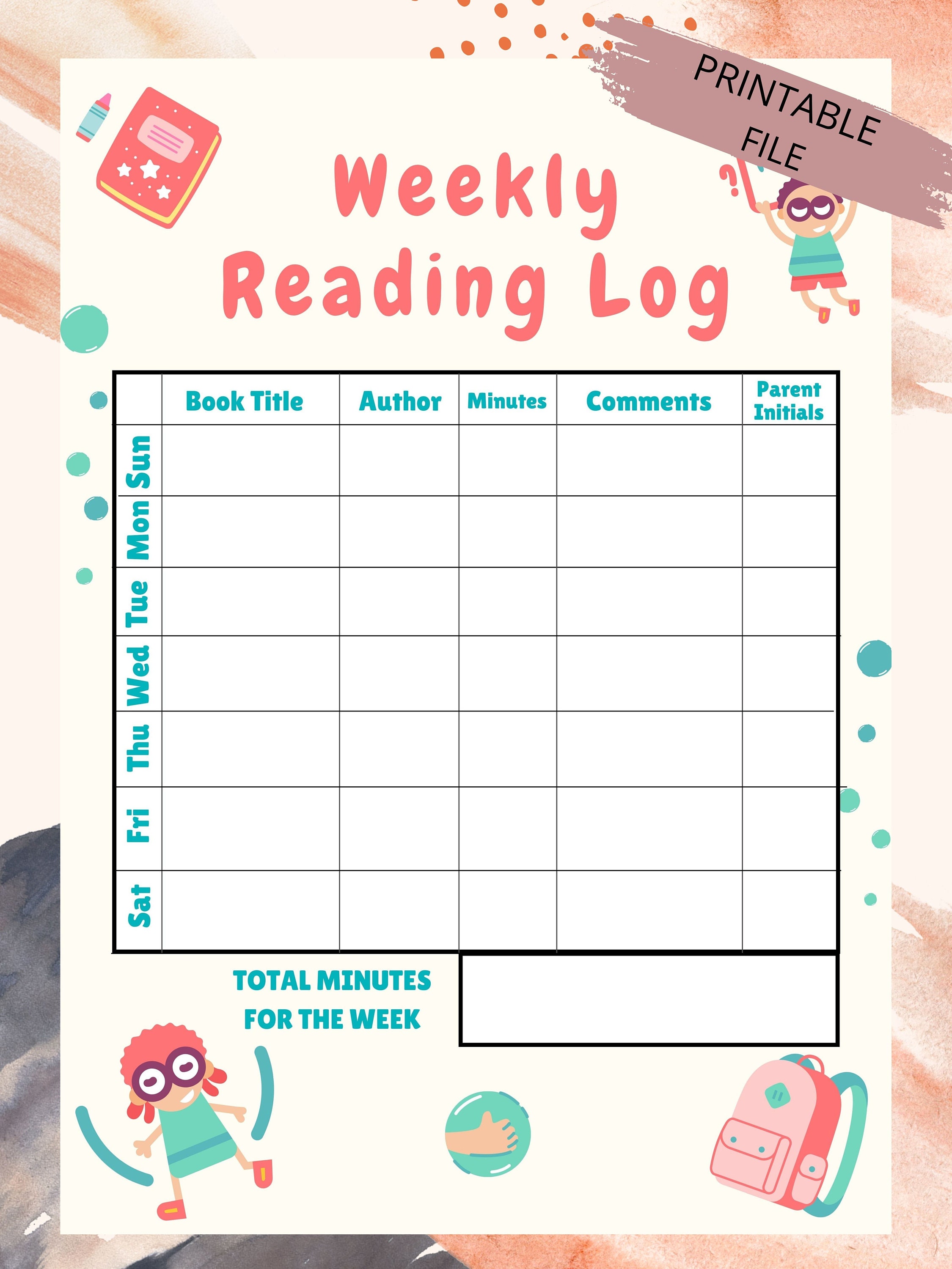 Kids Reading Log, Printable Kidjournal, Reading Incentive, Instant ...