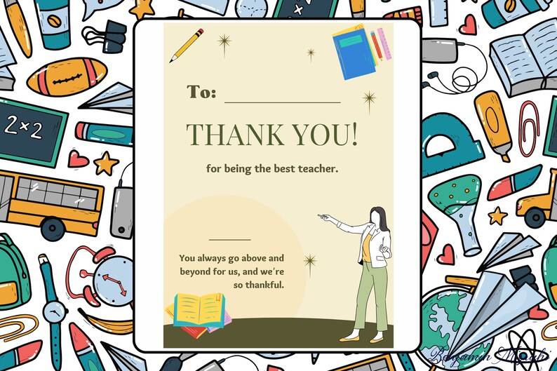 Personalized Thank You Teacher Card, Teacher Card, for Teacher Nursery ...