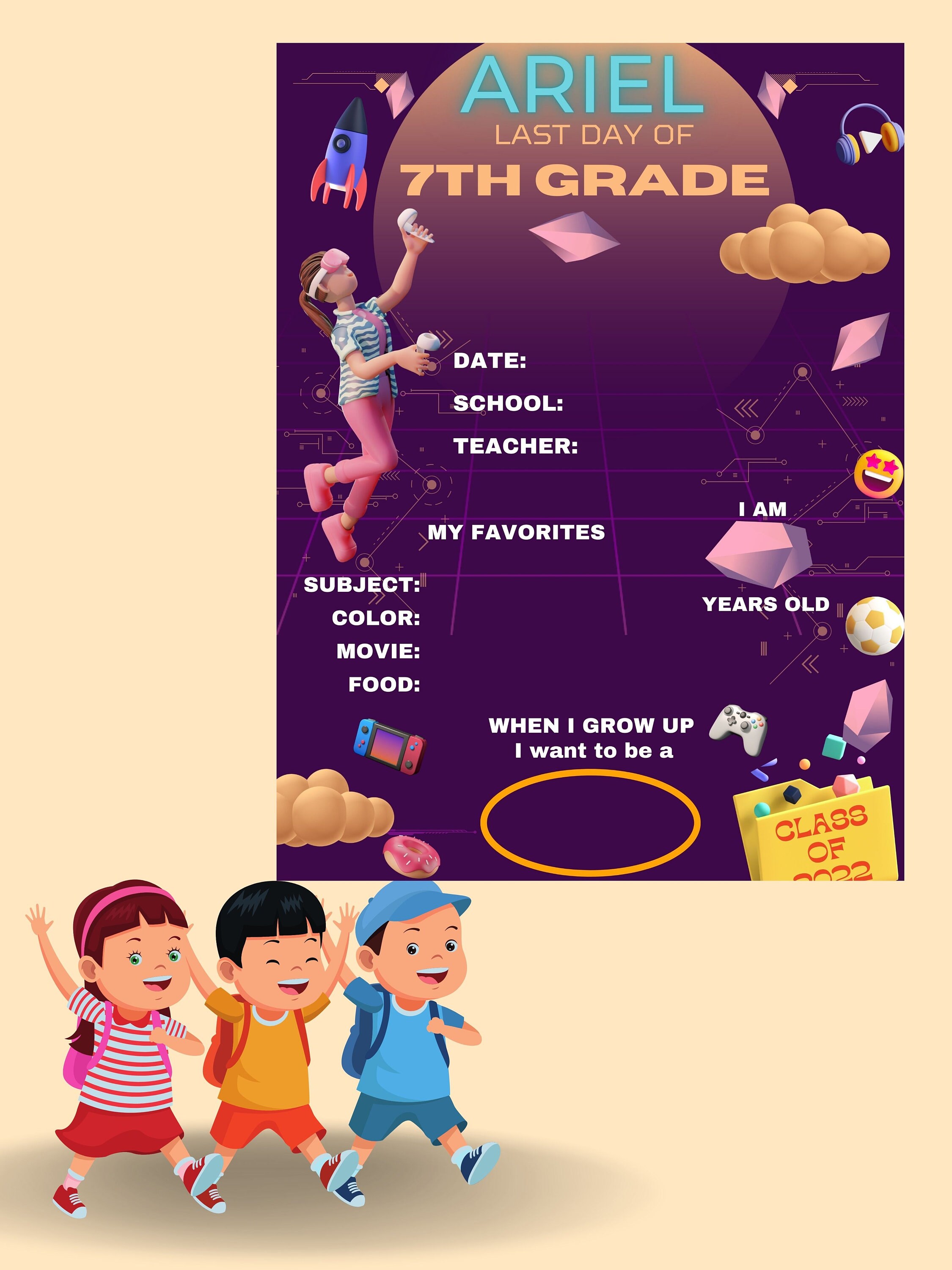 Editable First or Last Day of School - 7th Grade Sign for Boy or Girl ...