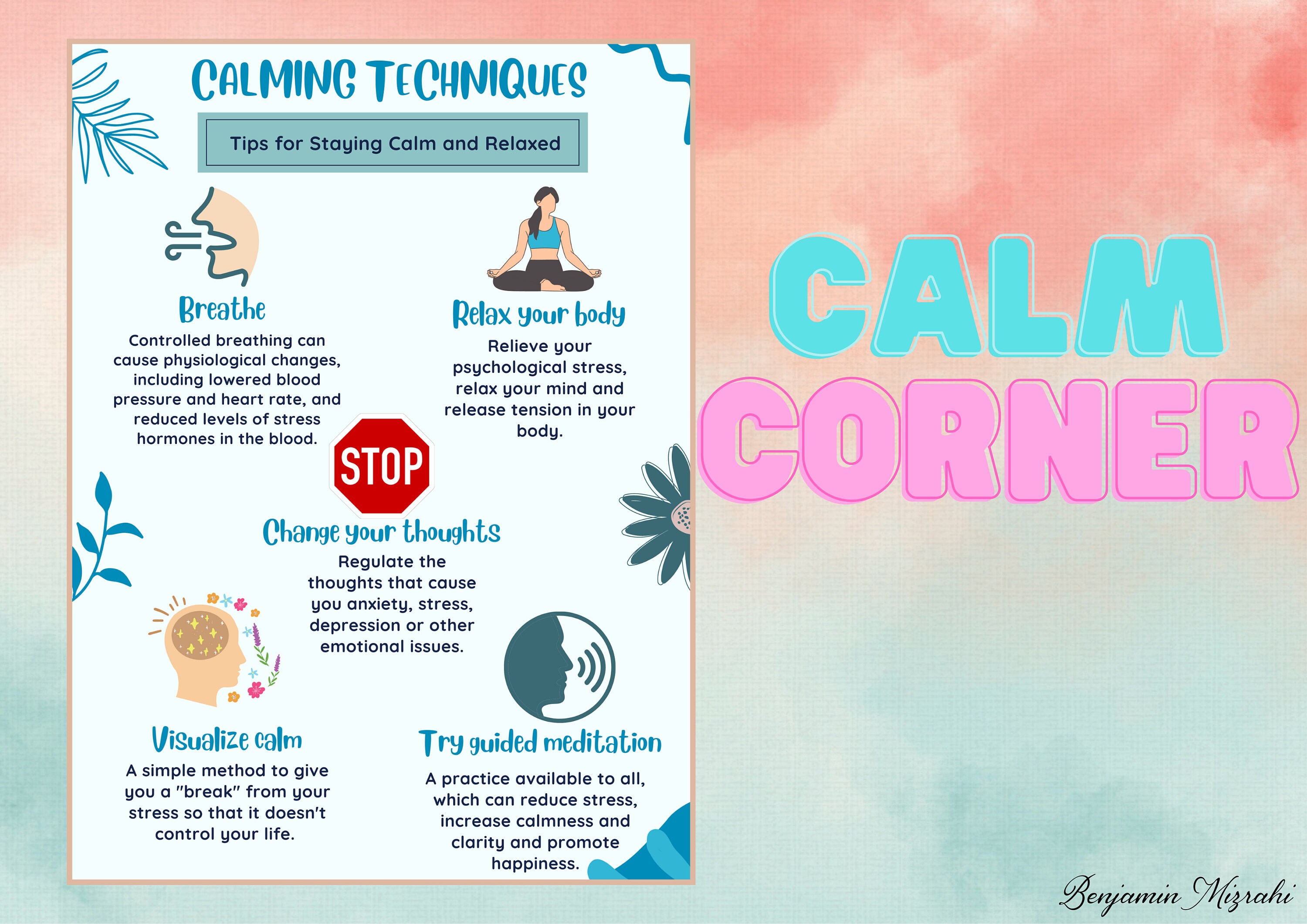 5 Calming Techniques - Calm Down Corner Posters Print Educational Wall ...
