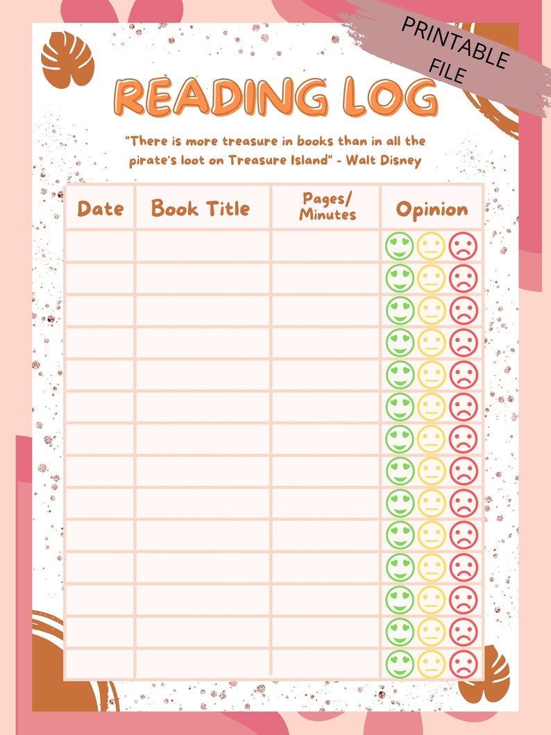 Kids Reading Log for Kids, Reading Log Journal Kids, Printable Journal ...