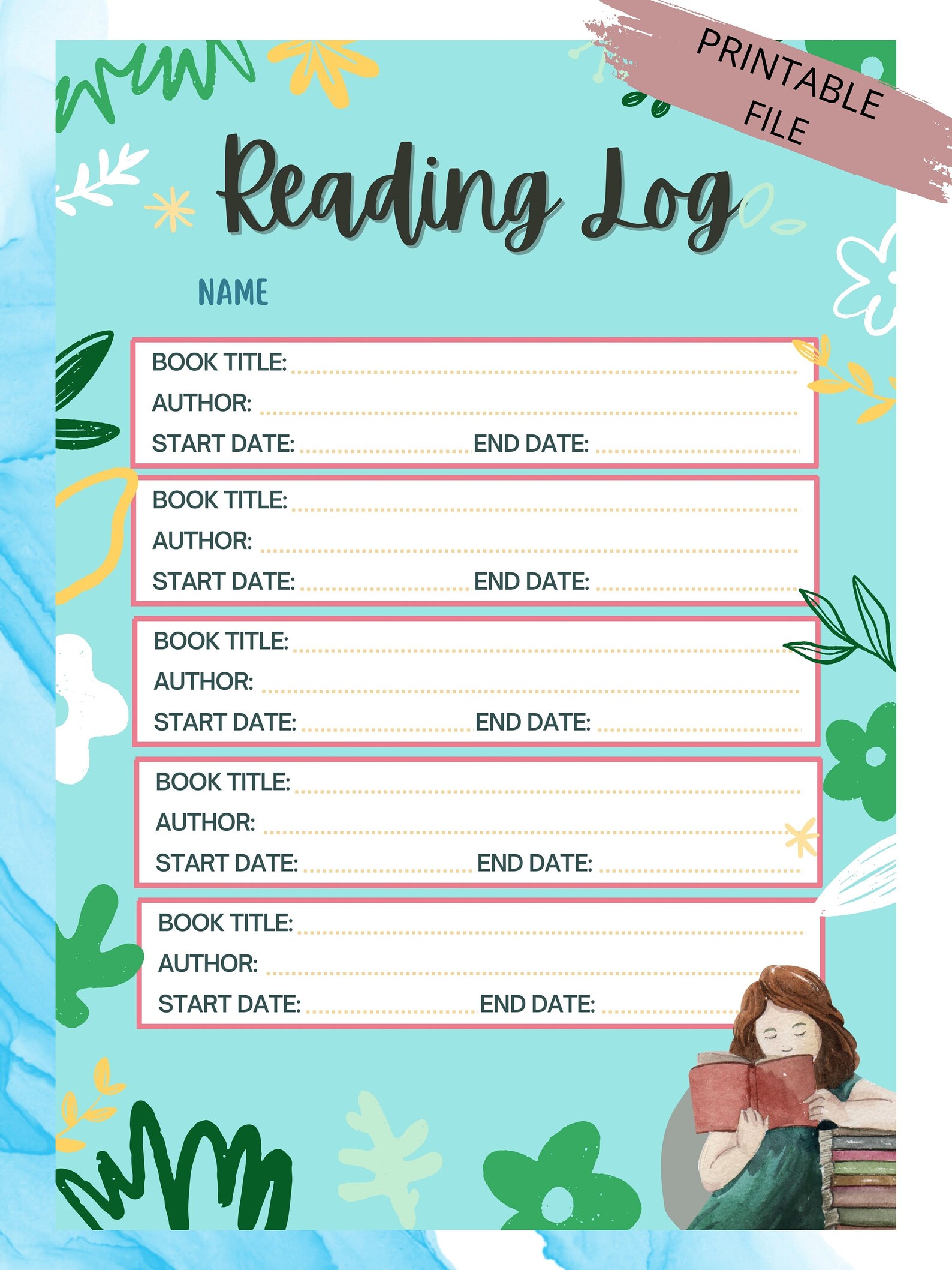 Kids Reading Log Printable Kid Journal Instant Download - Etsy