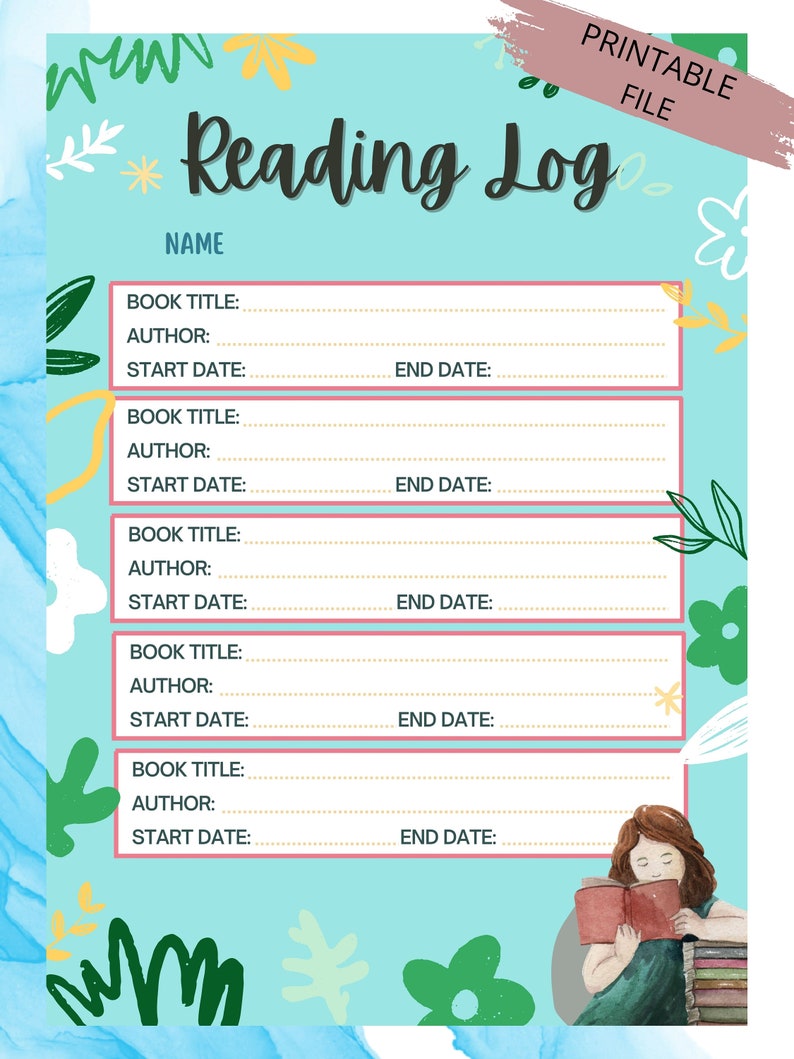 Kids Reading Log Printable Kid Journal Instant Download - Etsy