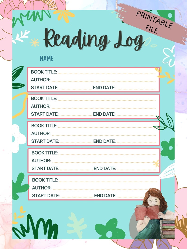 Kids Reading Log Printable Kid Journal Instant Download - Etsy