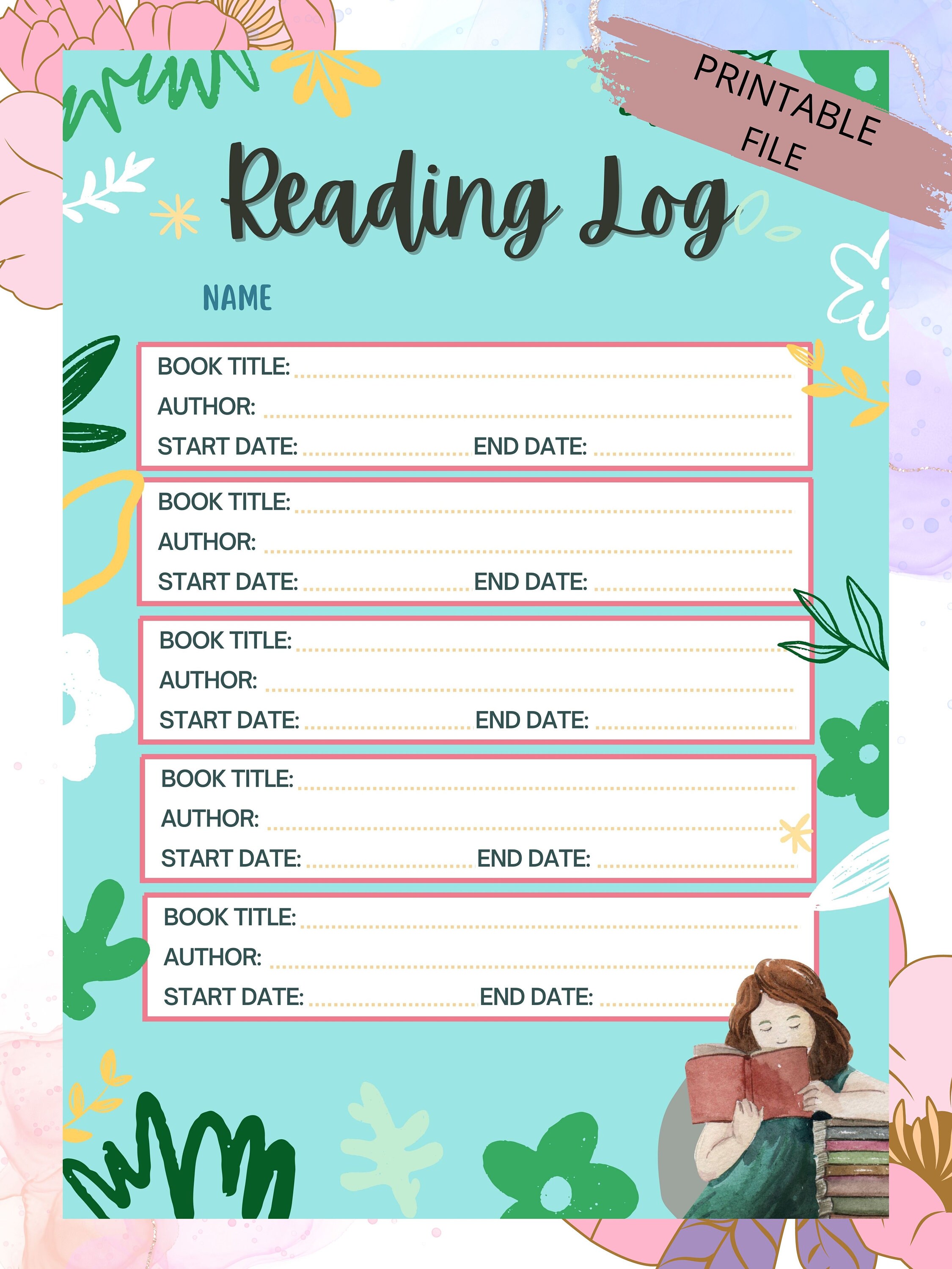 Kids Reading Log Printable Kid Journal Instant Download - Etsy