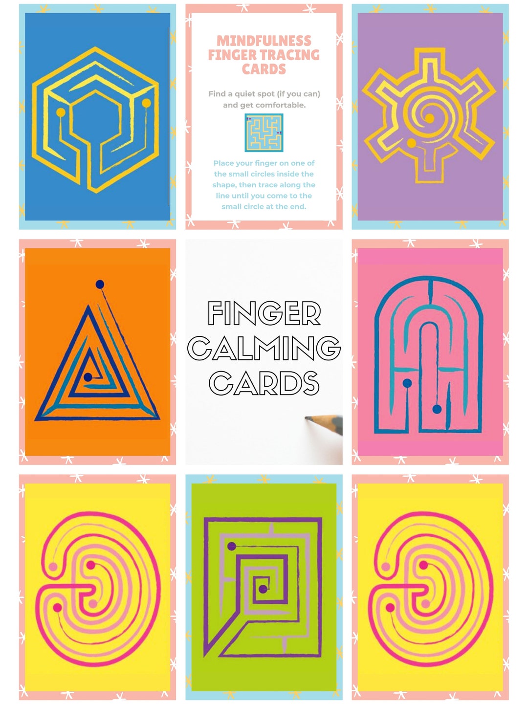 Finger Tracing Calming, Printable Mindfulness Flash Cards, Calm Down ...