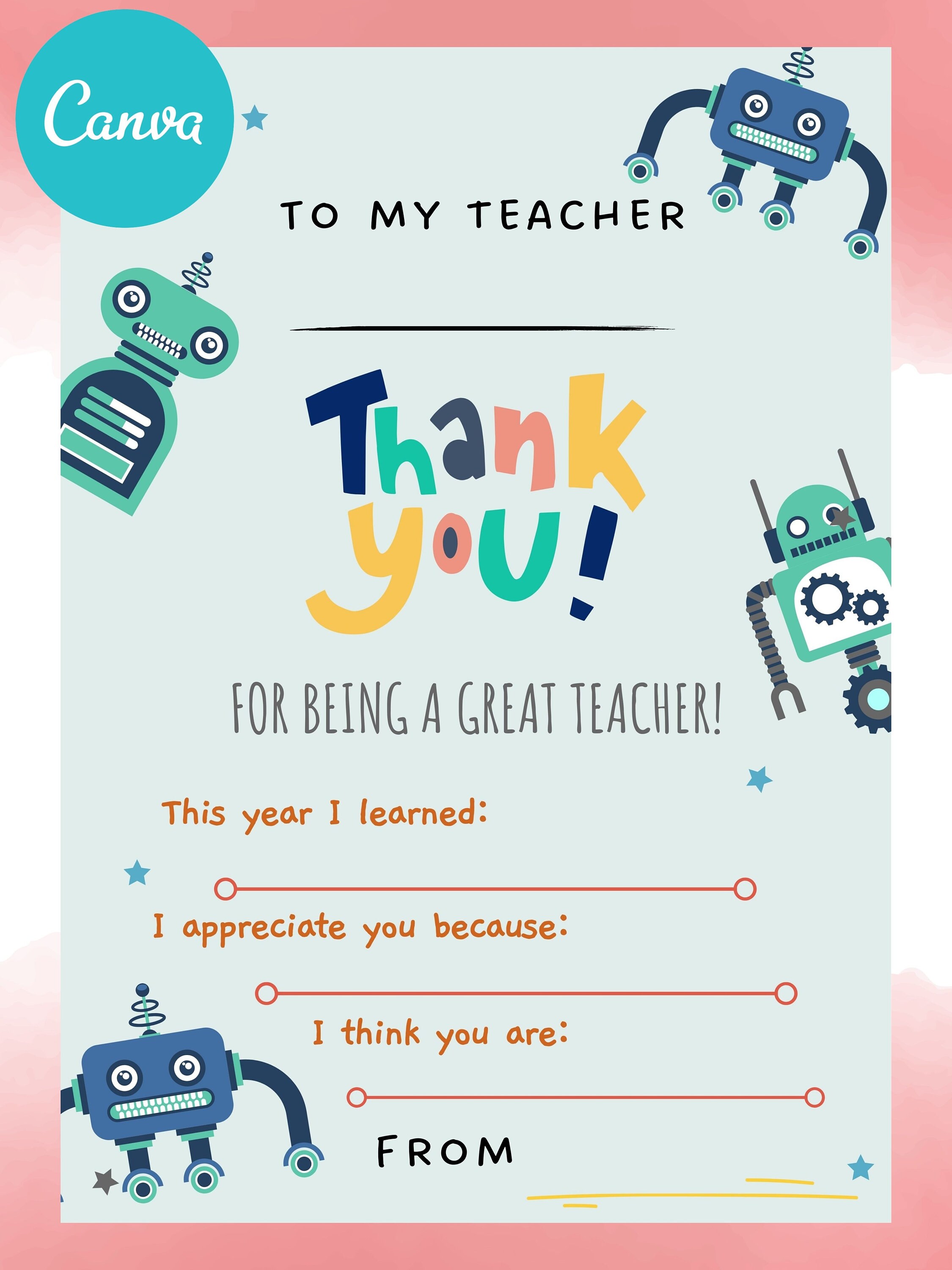 Editable Teacher Appreciation Thank You Coloring Page (digital Download ...