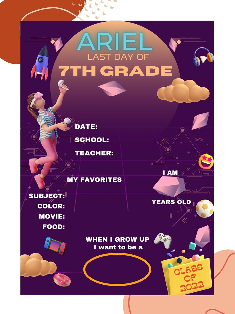 Editable First or Last Day of School - 7th Grade Sign for Boy or Girl ...