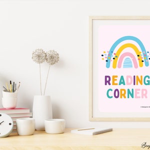 Reading Corner Sign, Reading Nook Print, Boho Rainbow Classroom Decor ...