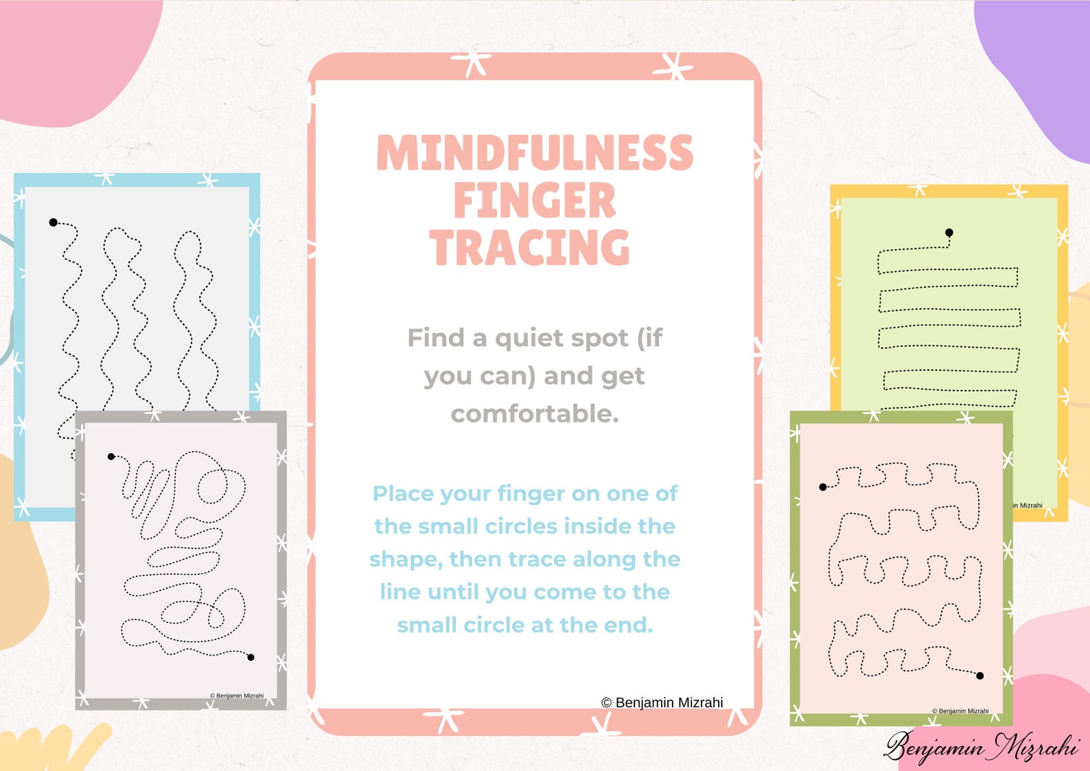 Mindfulness Finger Tracing Calming Printable Cards Calm Down Corner ...