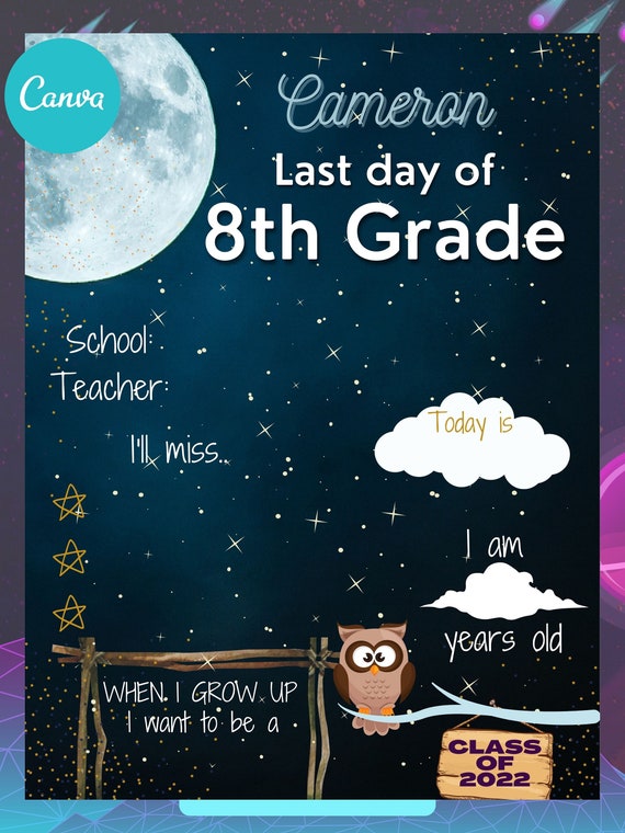 Editable First or Last Day of School 8th Grade Sign for Boy - Etsy