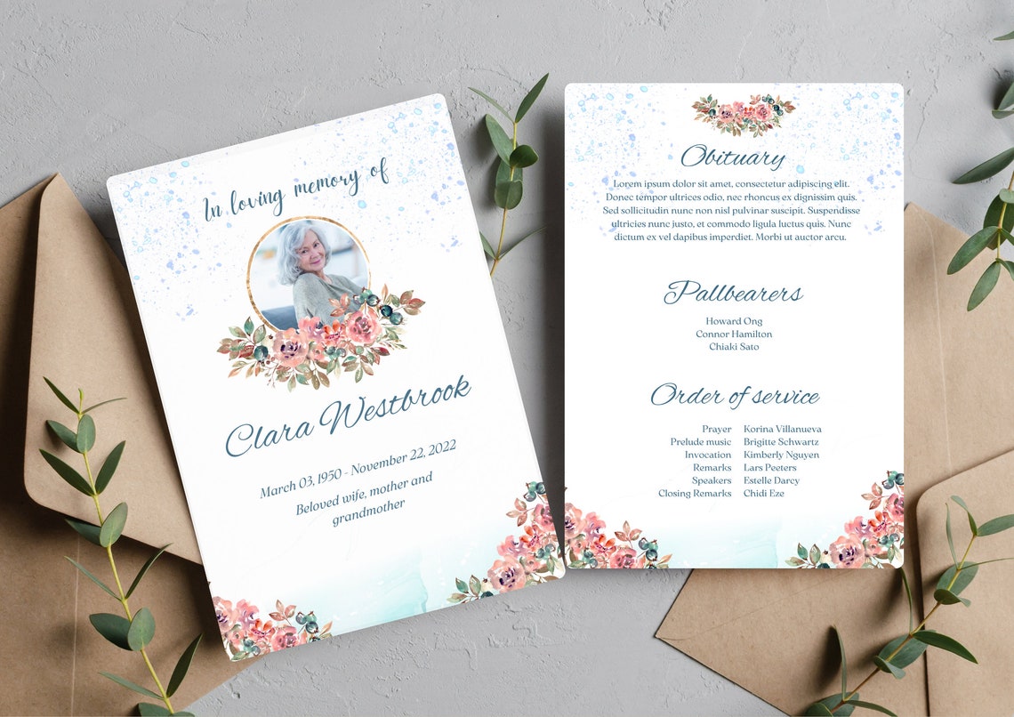 Editable Funeral Program Template, Floral Memorial Program, Memorial ...