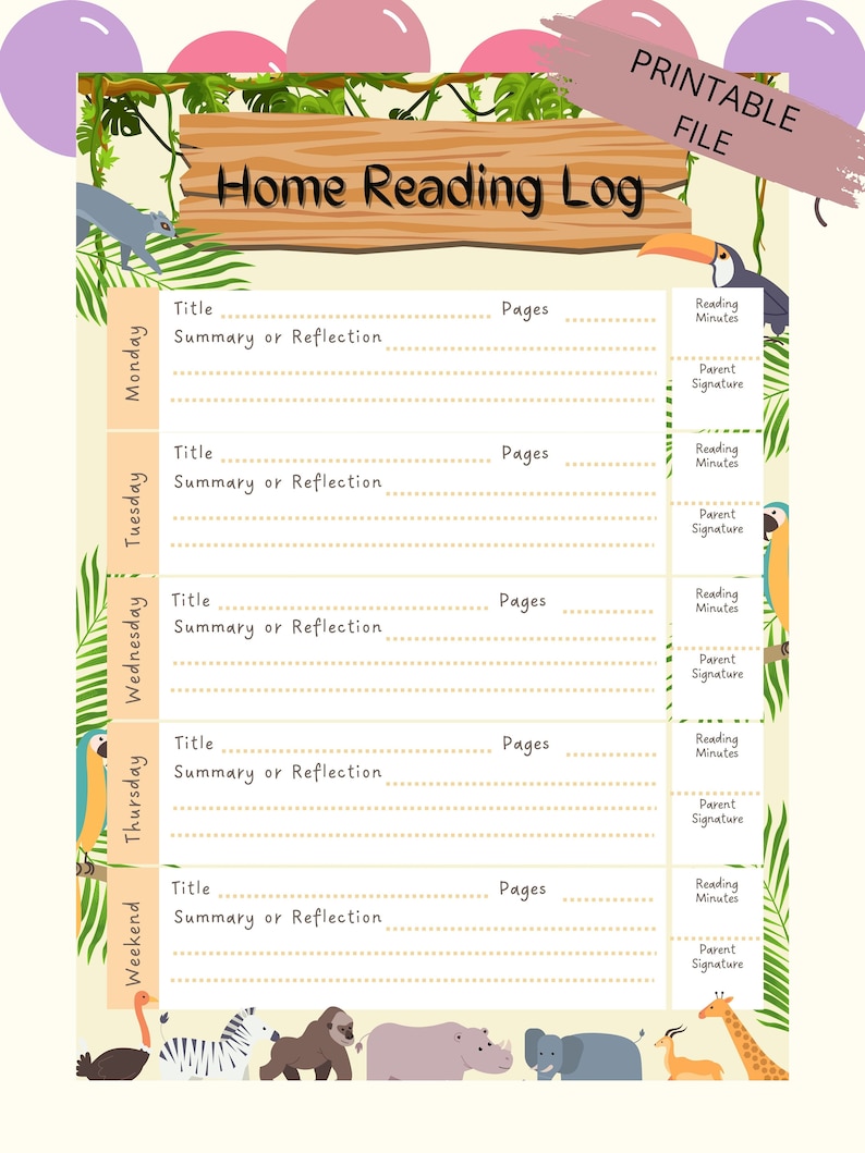 Kids Reading Log, Printable Kid Journal, Learning Incentive, Instant ...