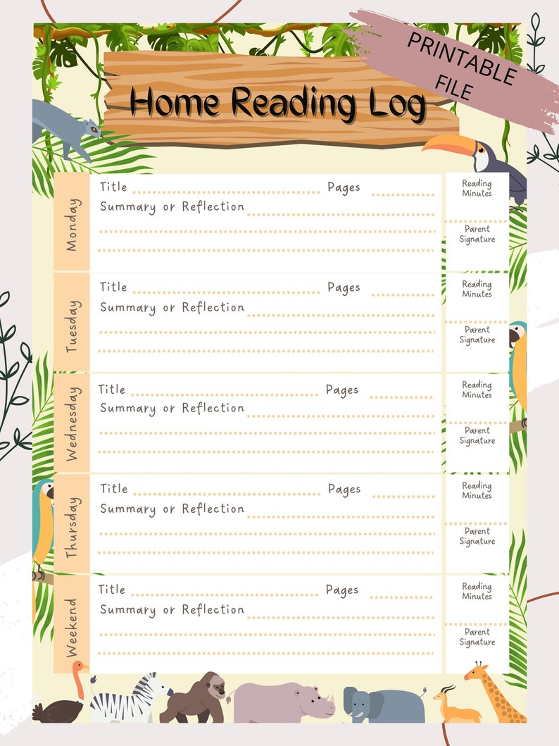 Kids Reading Log, Printable Kid Journal, Learning Incentive, Instant ...