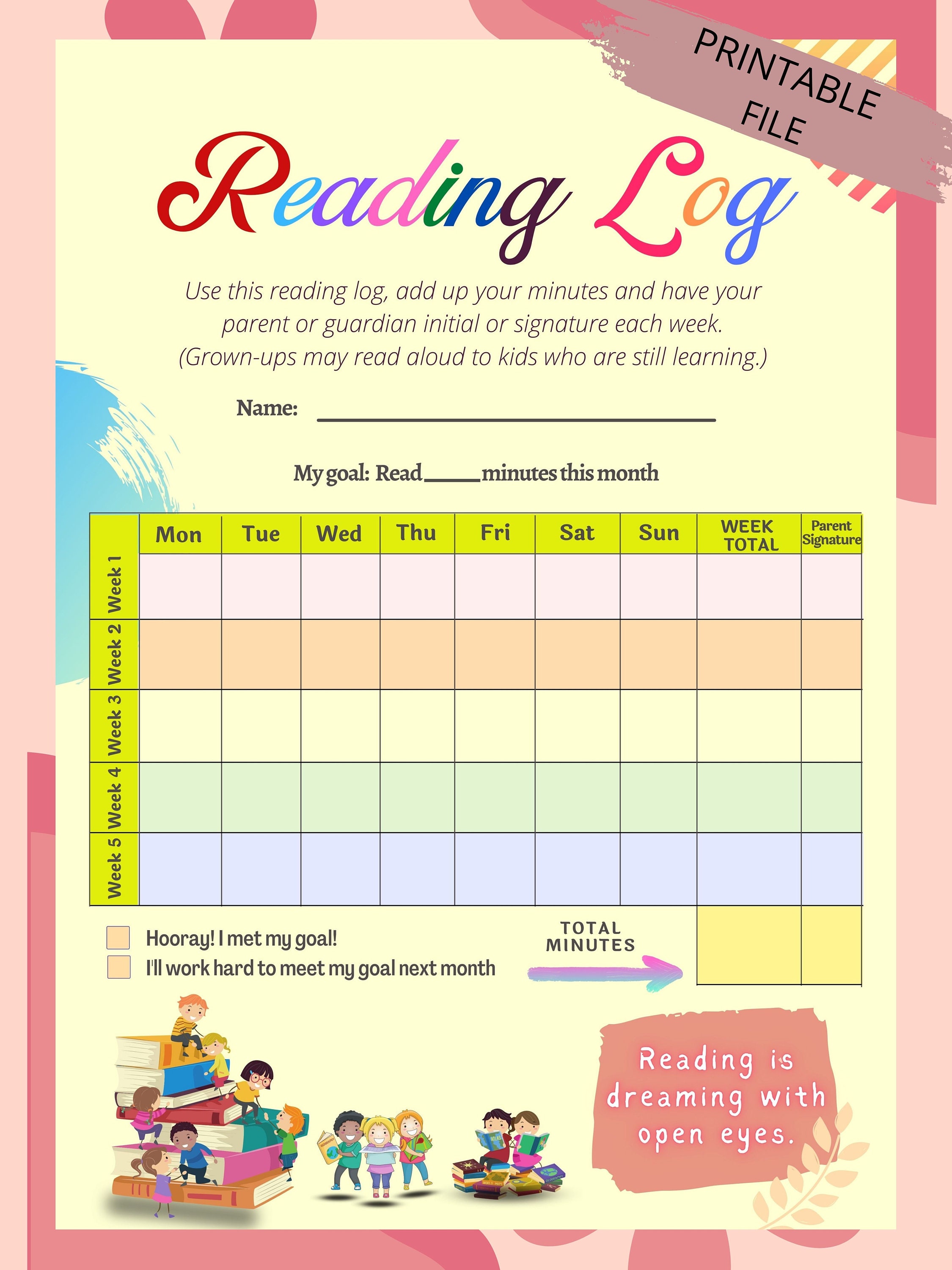 Kids Reading Log Printable Kid Journal Learning Incentive - Etsy