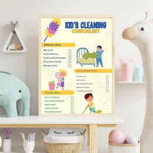 Kid's Cleaning Checklist | Printable Chore Chart, Household Planner ...