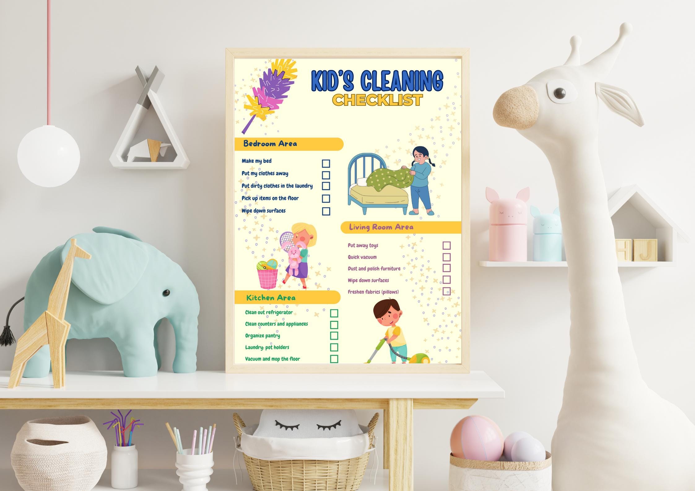 Kid's Cleaning Checklist | Printable Chore Chart, Household Planner ...