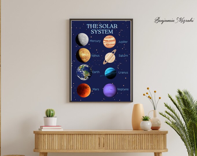 Solar System Print, Matching Solar Planets Art, Black and White Space ...