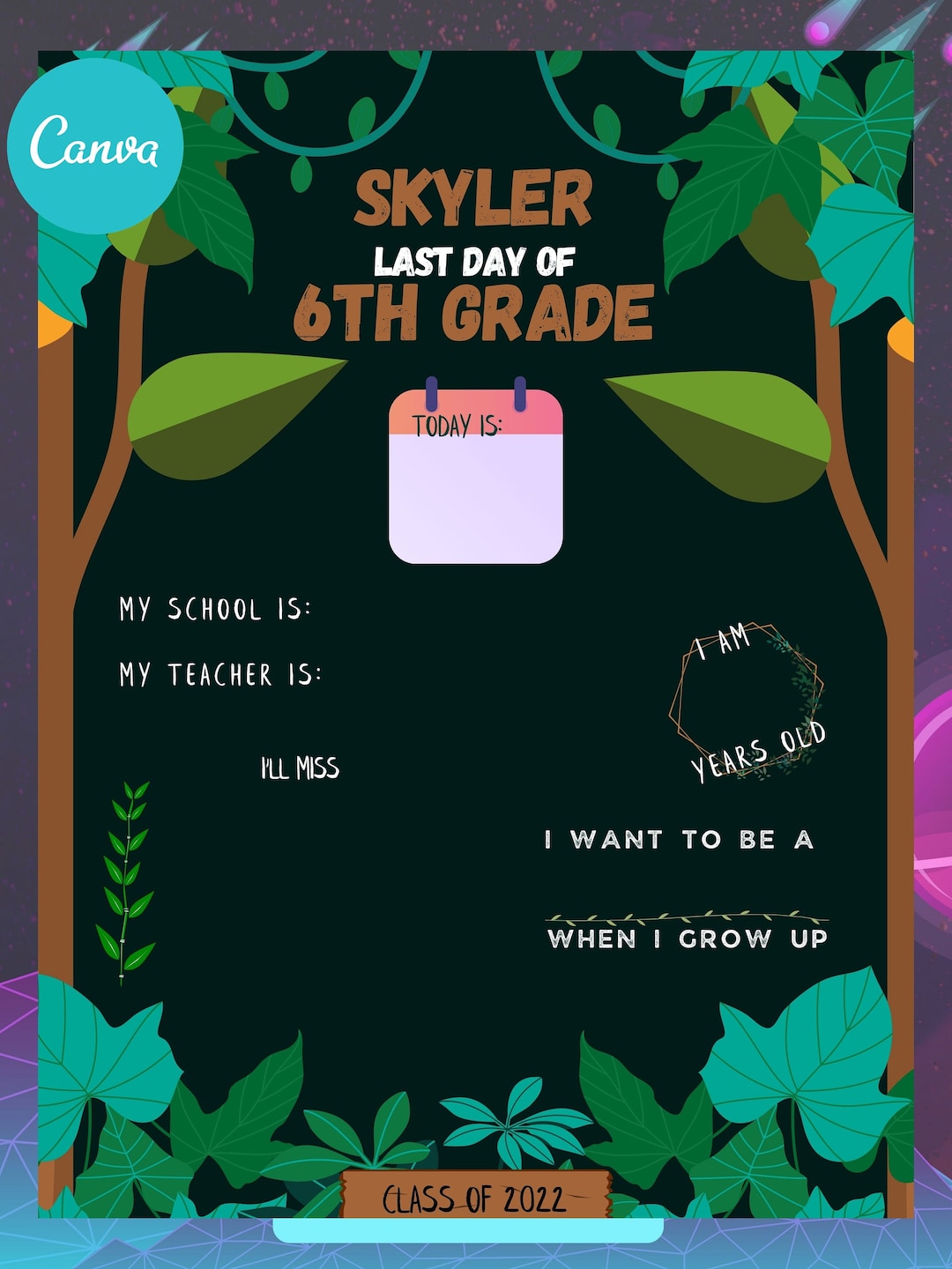 Editable First or Last Day of School 6th Grade Sign for Boy or Girl ...