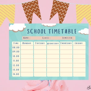 Editable School Timetable for Kids | Cloud Theme | Printable School ...