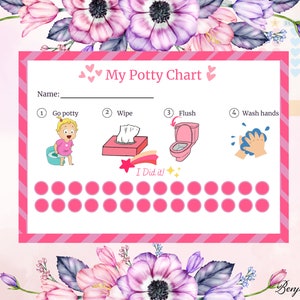 Pink Heart Tone Potty Training Chart for Kids - Step by Step Toilet ...
