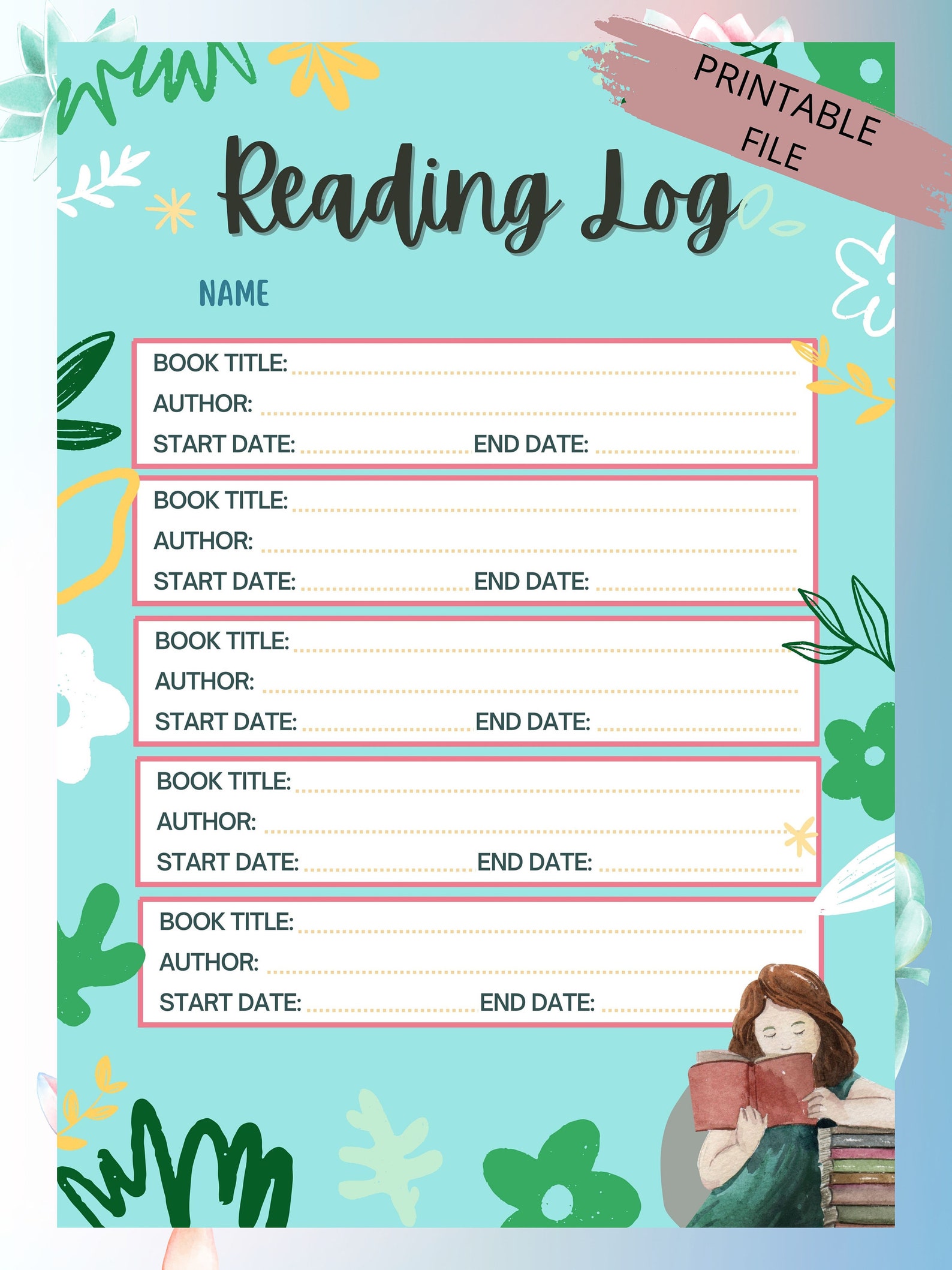 Kids Reading Log Printable Kid Journal Instant Download - Etsy