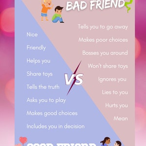 Good Vs Bad Friends Poster - PRINTABLE Emotional Learning Social Skills ...