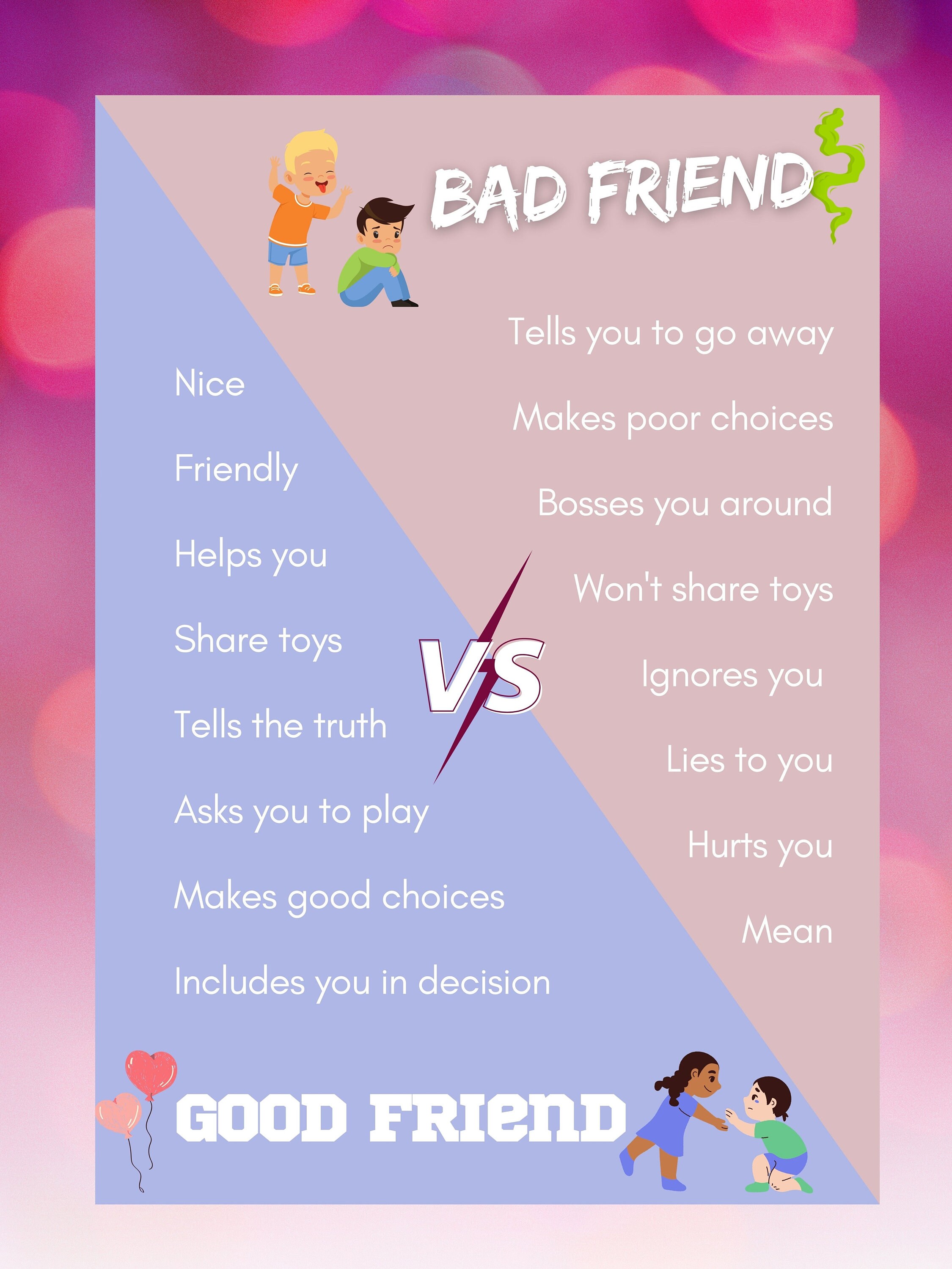 Good Vs Bad Friends Poster PRINTABLE Emotional Learning Social Skills ...