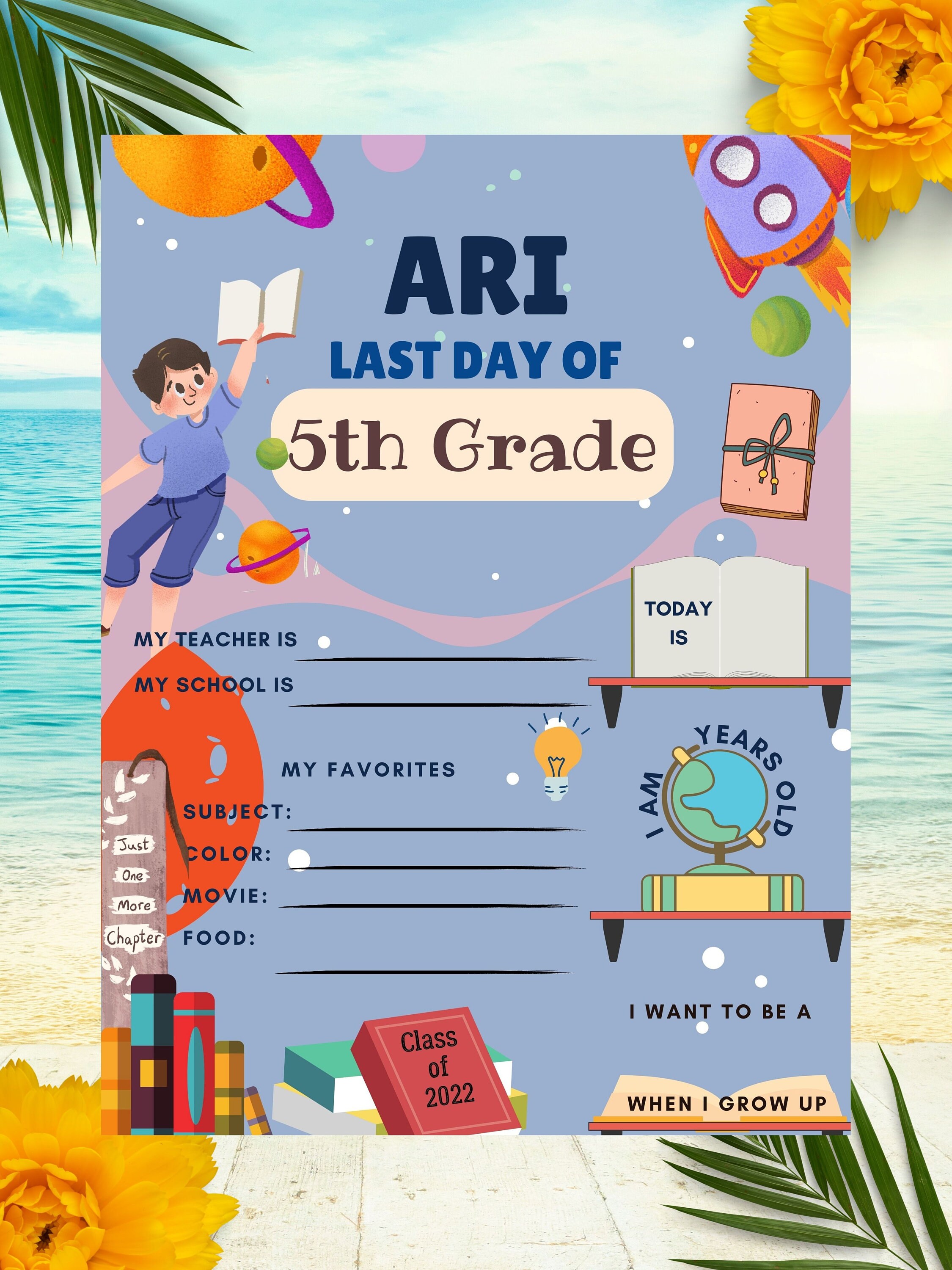 Editable First or Last Day of School - 5th Grade Sign for Boy or Girl ...