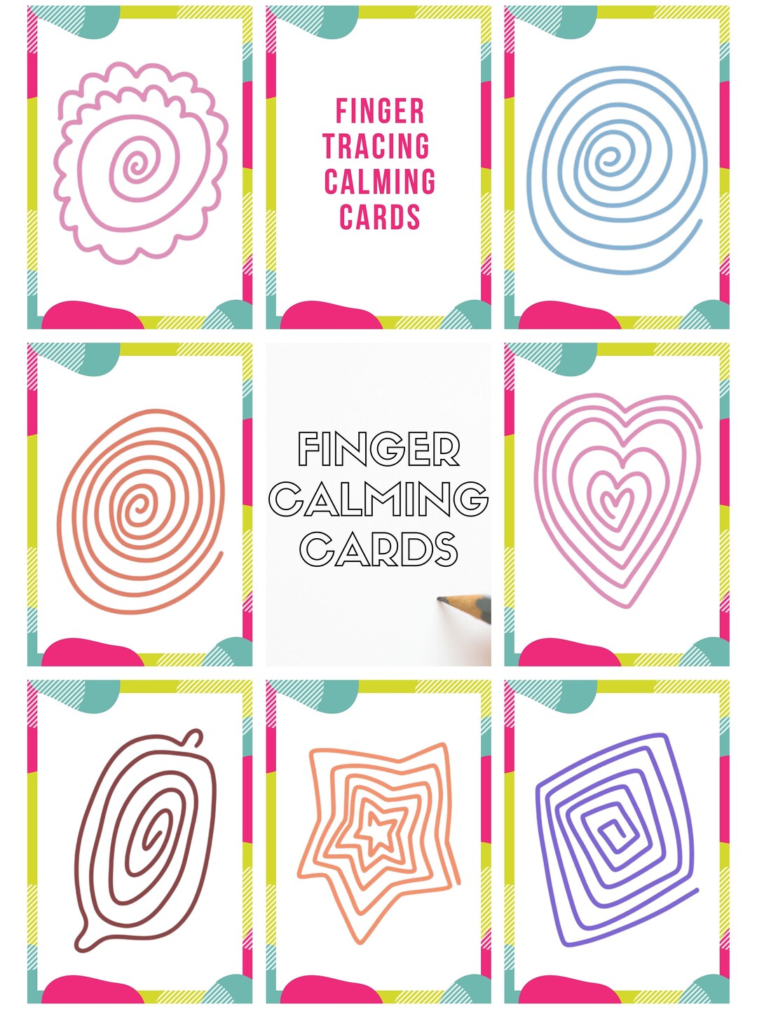 Finger Tracing Calming Cards, Kids Zenzone Activity (printable) - Etsy