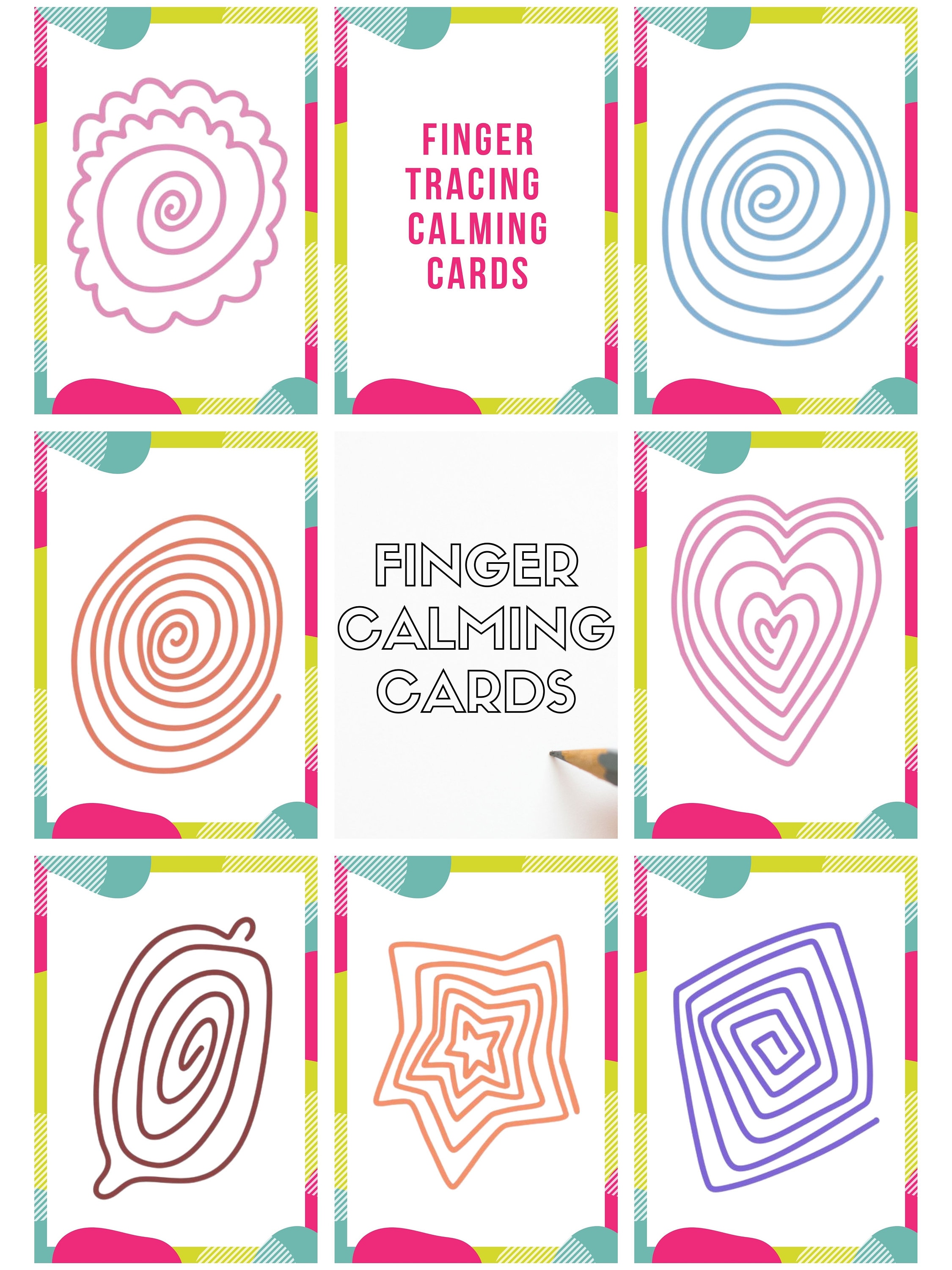 Finger Tracing Calming Cards, Mindfulness Printable Flash Card, Calm ...
