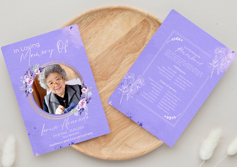 Purple Funeral Programs Template Obituary Template for Funeral - Etsy