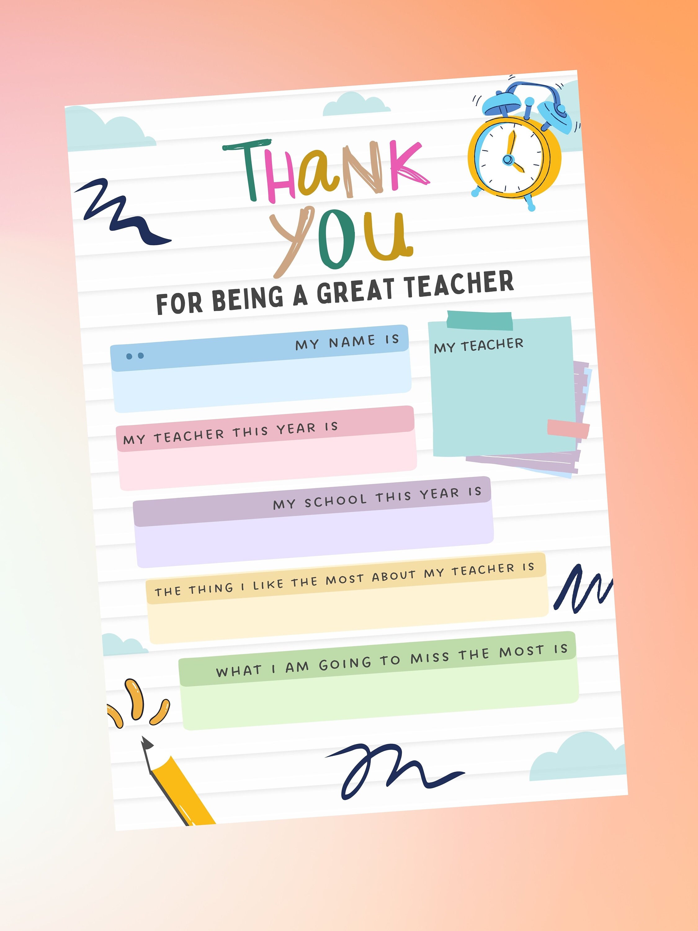 Teacher Appreciation Thank You Sign, Printable Coloring Page (digital ...