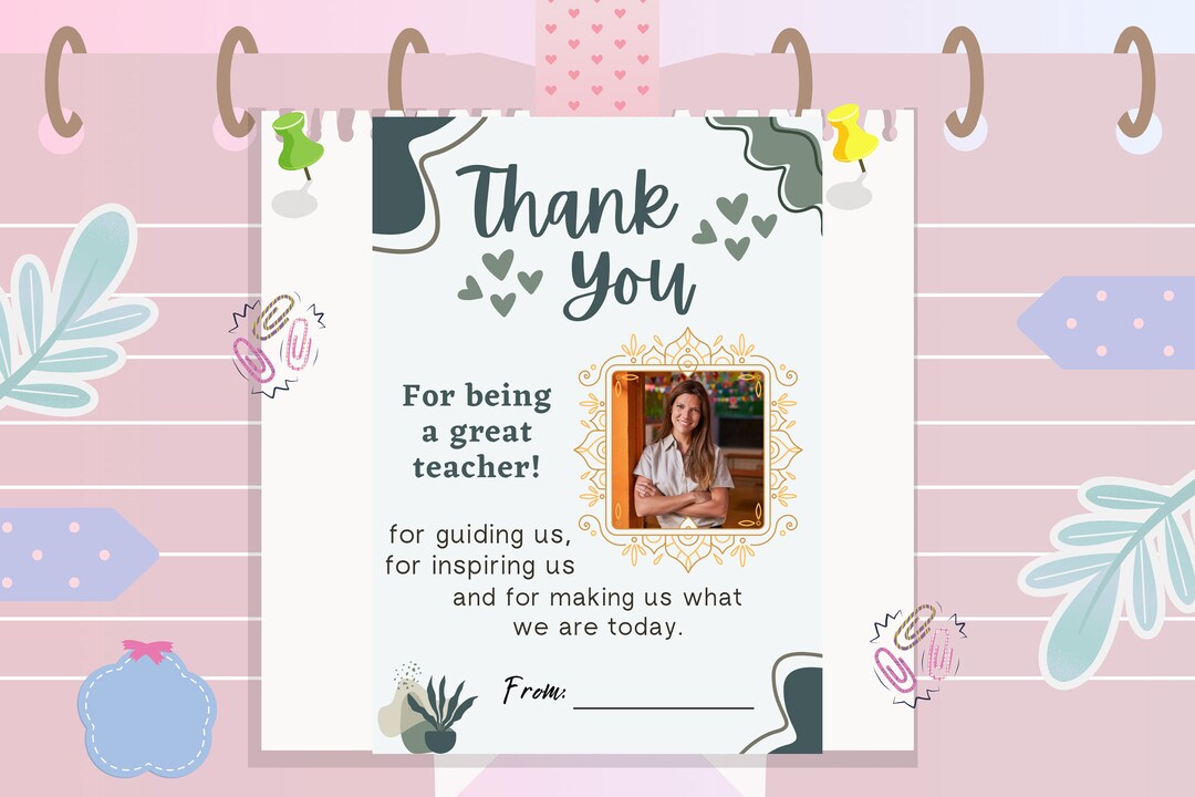 Personalized Teacher Thank You Card, Editable Appreciation Printable ...