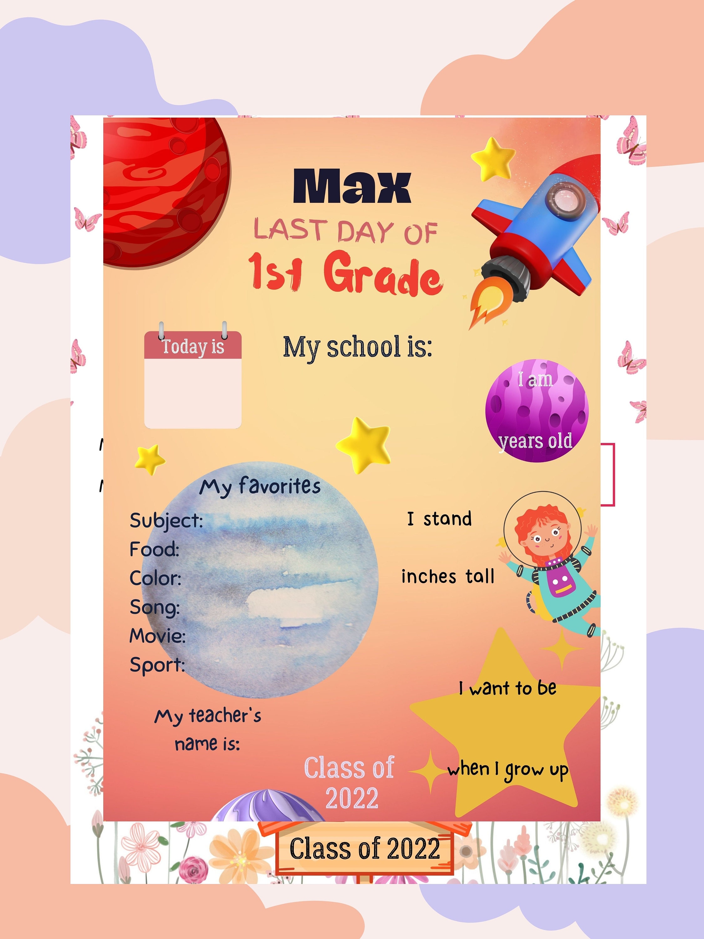Editable First or Last Day of School - Any Grade Sign for Boy or Girl ...