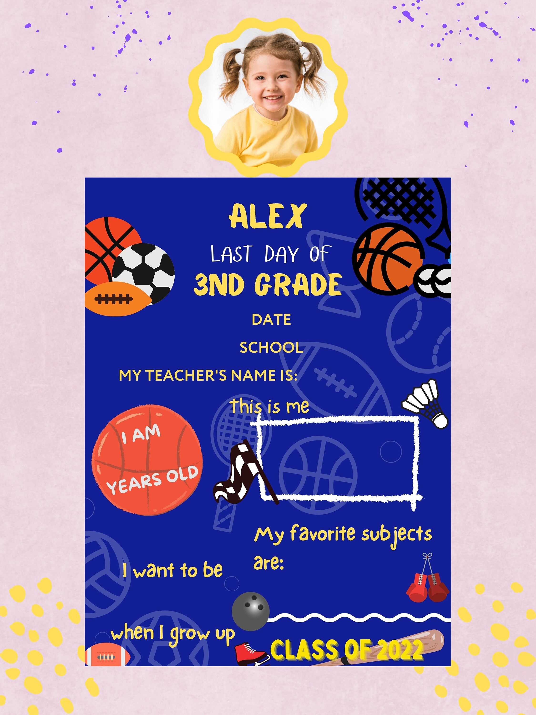 Editable First or Last Day of School Any Grade Sign for Boy or Girl ...
