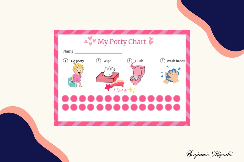 Pink Heart Tone Potty Training Chart for Kids - Step by Step Toilet ...