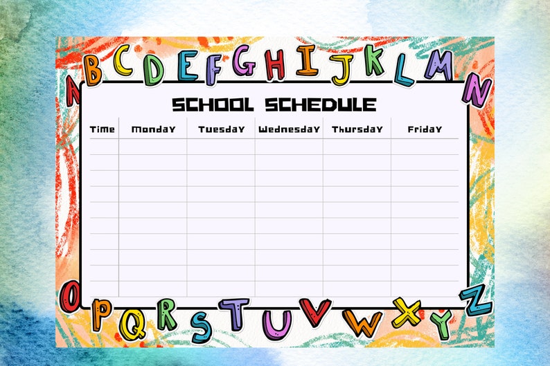 Colorful Kids School Schedule Printable | Weekly Student Planner ...