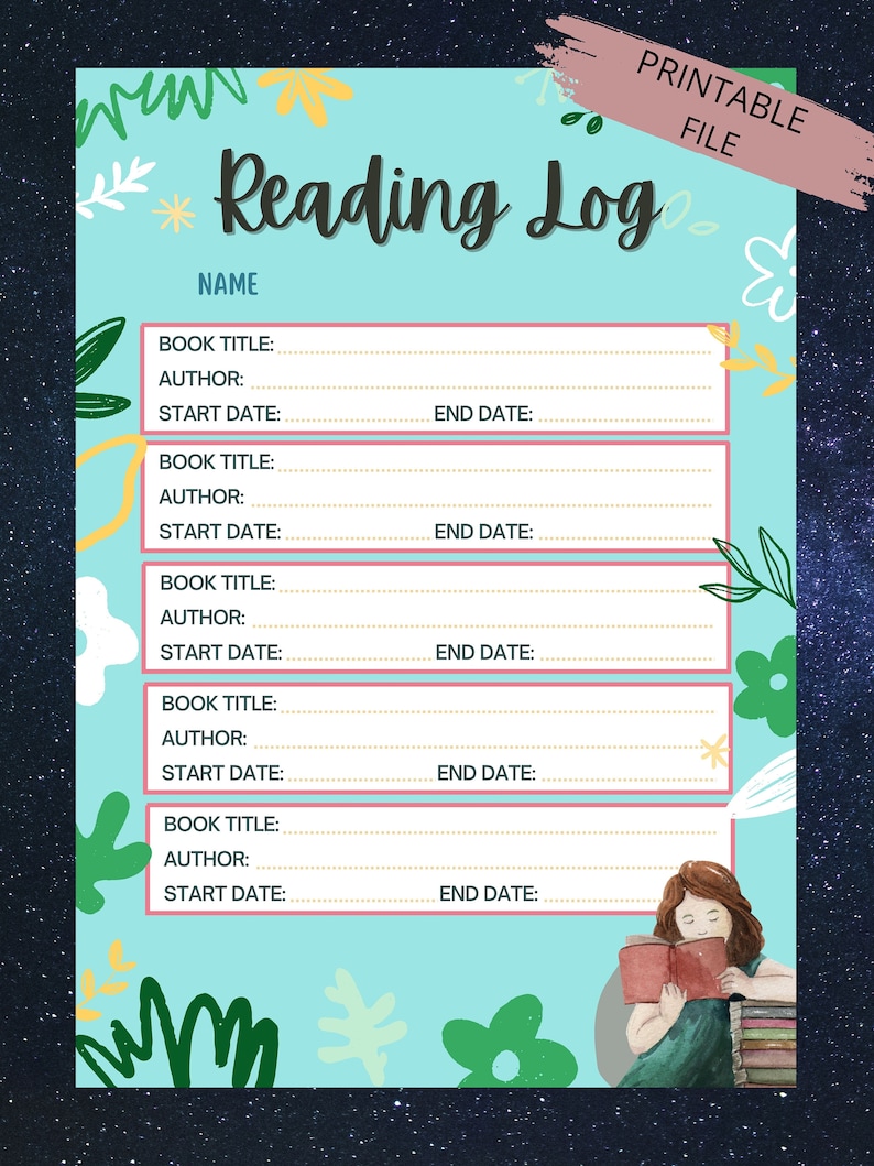 Kids Reading Log Printable Kid Journal Instant Download - Etsy