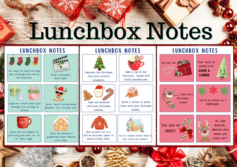 Christmas Lunch Box Jokes, Lunch Box Notes, Printable Christmas Cracker ...