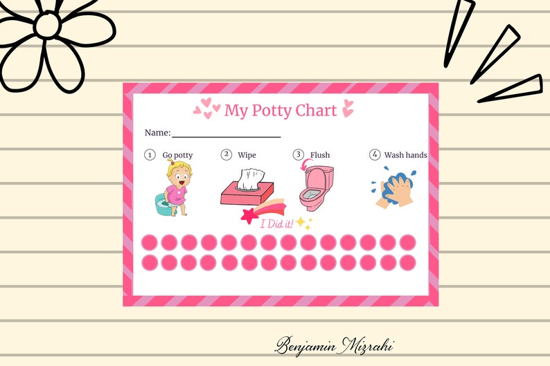 Pink Heart Tone Potty Training Chart for Kids - Step by Step Toilet ...